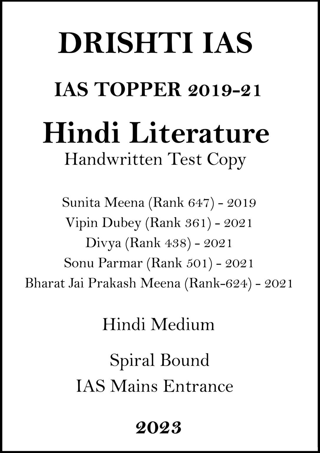 2019-21 UPSC Toppers Hindi Literature Handwritten Copy Notes by Drishti ...