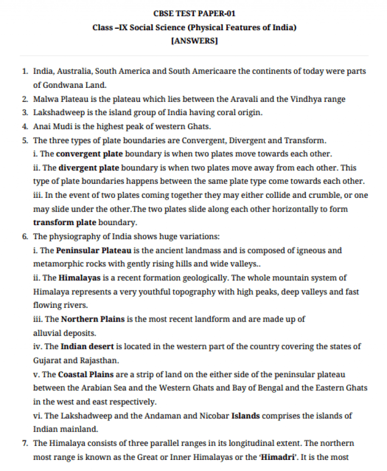 Worksheets Social Science Class 9th with Answers